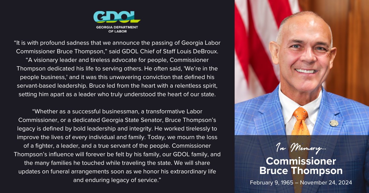 GEORGIA DEPARTMENT OF LABOR PAYS TRIBUTE TO THE LIFE AND LEADERSHIP OF LATE COMMISSIONER BRUCE ...