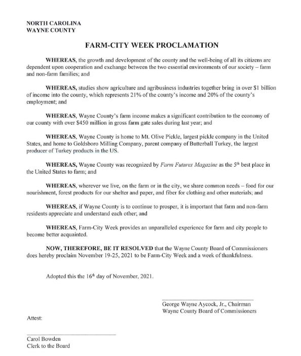 Farm-City Week Celebrated In Wayne County | Goldsboro Daily News