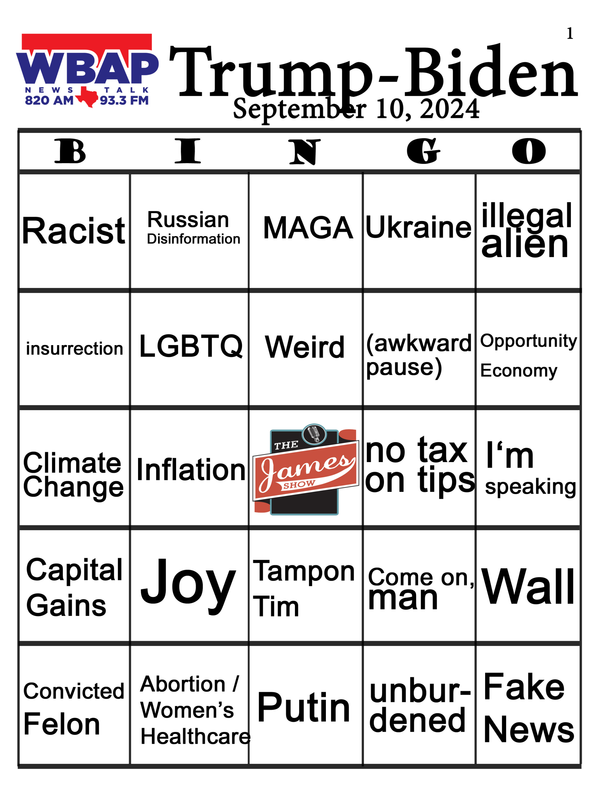 Debate Bingo Cards from the James Show are here! | News Talk WBAP-AM