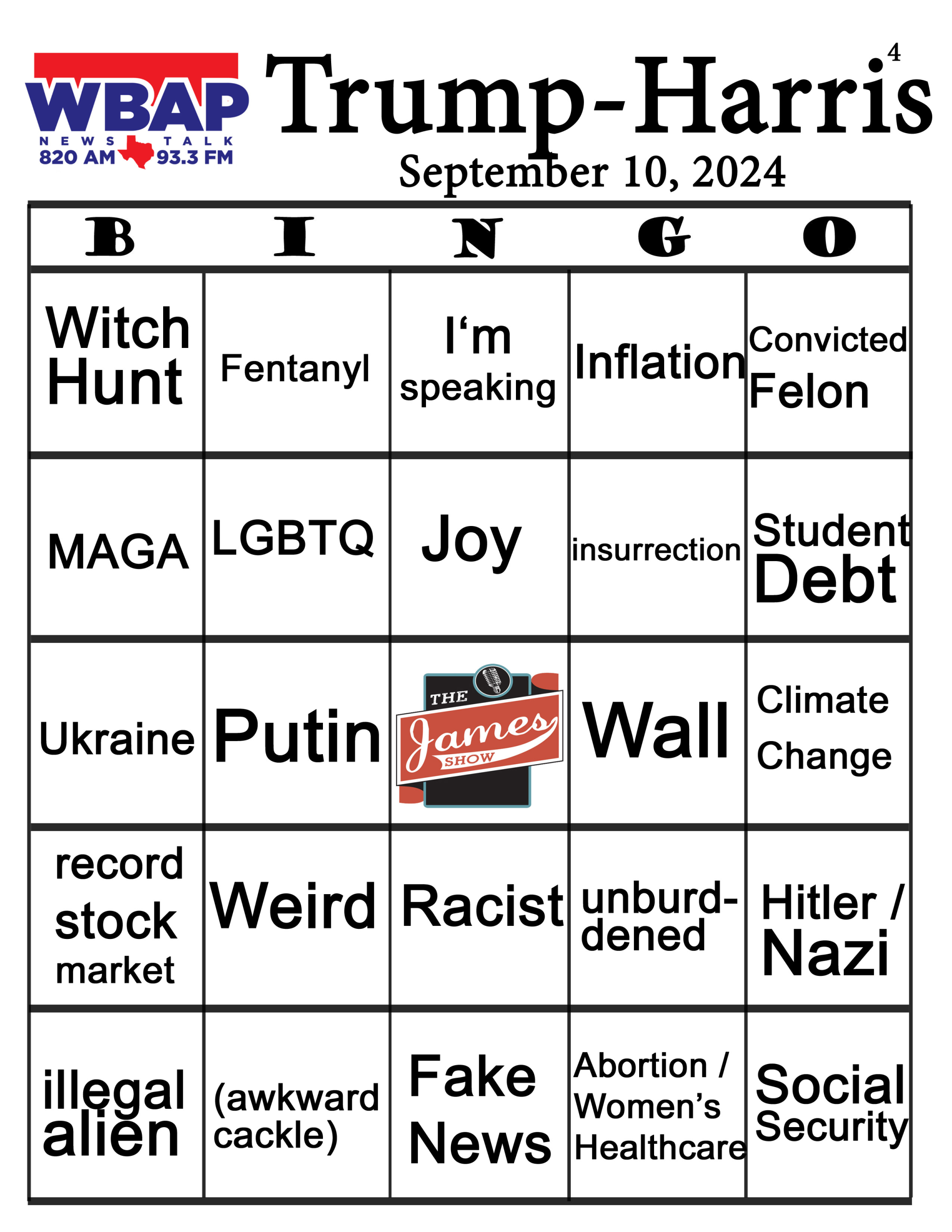 Debate Bingo Cards from the James Show are here! | News Talk WBAP-AM