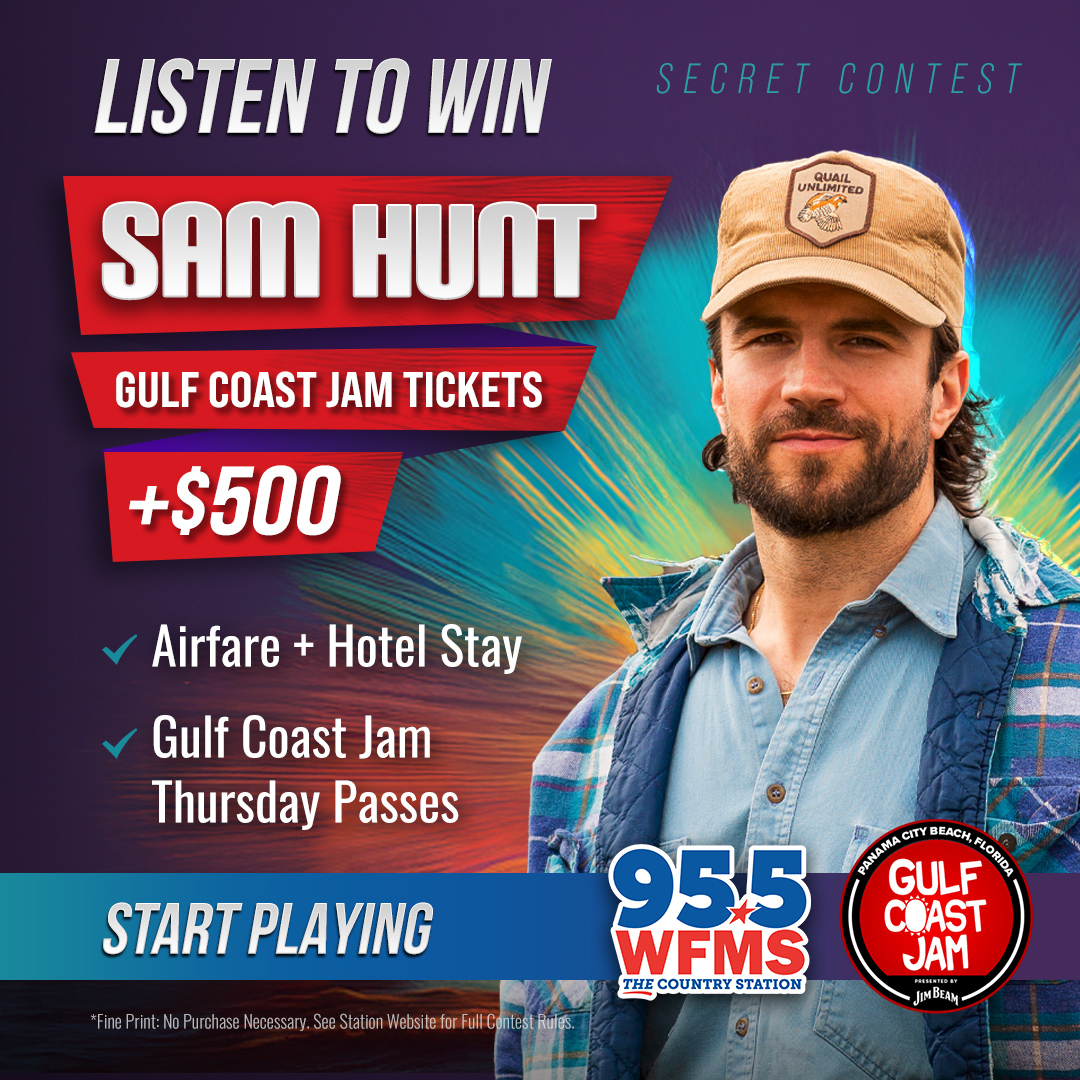 Win Sam Hunt Florida Flyaway + $500 Cash w/ 95.5 WFMS in Indianapolis, IN