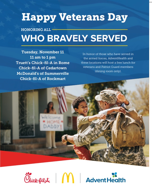 AdventHealth to host Veterans Day events across Northwest Georgia | WRGA